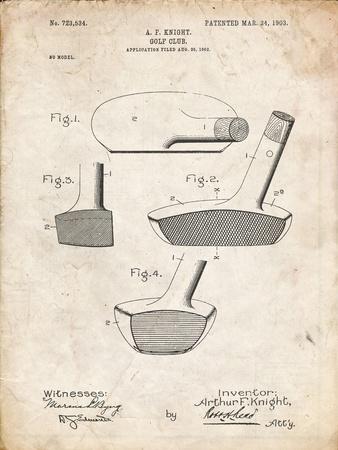 'PP475-Vintage Parchment Antique Golf Putter 1903 Patent Poster' Giclee ...