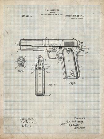 'PP76-Antique Grid Parchment Colt 1911 Semi-Automatic Pistol Patent ...