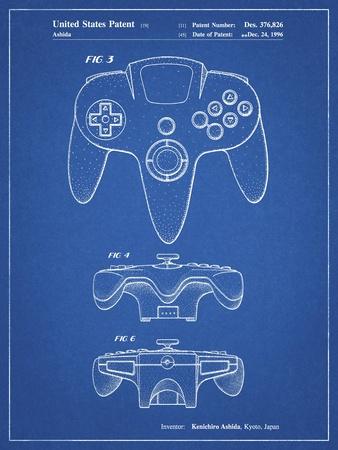 'PP86-Blueprint Nintendo 64 Controller Patent Poster' Giclee Print ...