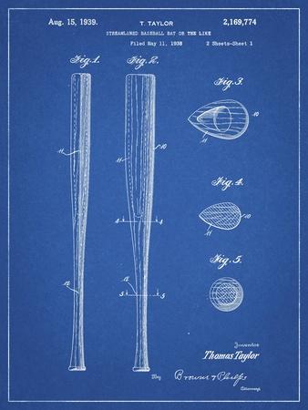 'PP89-Blueprint Vintage Baseball Bat 1939 Patent Poster' Giclee Print ...