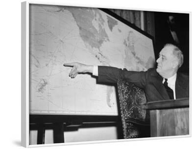 'President Franklin D. Roosevelt, Pointing to a Map While Giving His ...