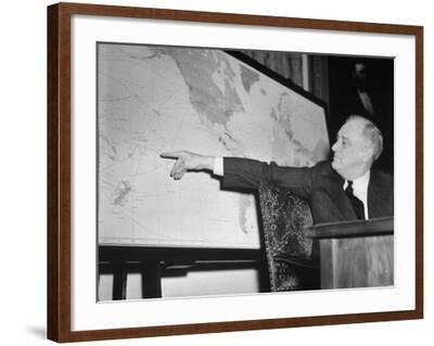 'President Franklin D. Roosevelt, Pointing to a Map While Giving His ...