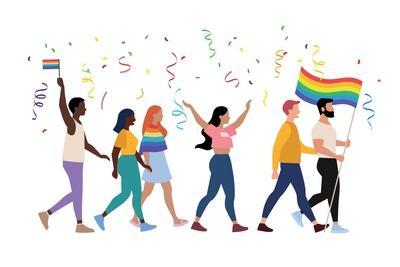 'Pride Parade Vector Illustration of People, Homosexual Couples Holding ...