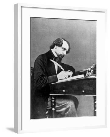 'Prolific English Novelist Charles Dickens Seated Writing with a Quill ...