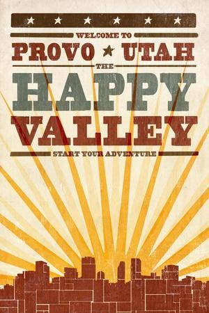 'Provo, Utah - Skyline and Sunburst Screenprint Style' Posters ...