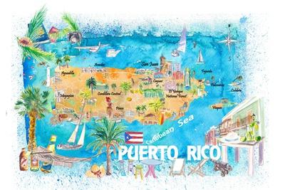 'Puerto Rico Islands Illustrated Travel Map with Roads and Highlights ...