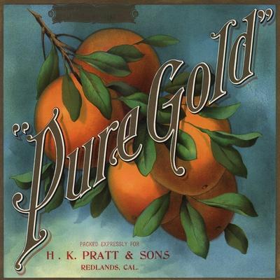 'Pure Gold Brand - Redlands, California - Citrus Crate Label' Art ...