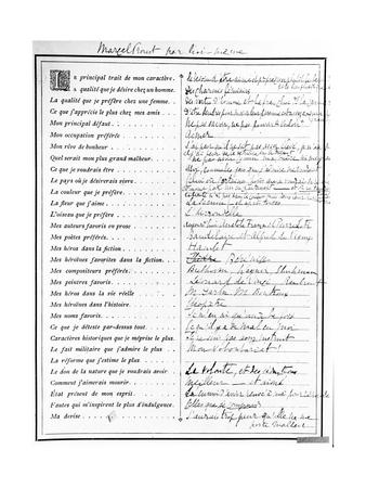 'Questionnaire Completed by Marcel Proust, 1890' Giclee Print - Marcel ...