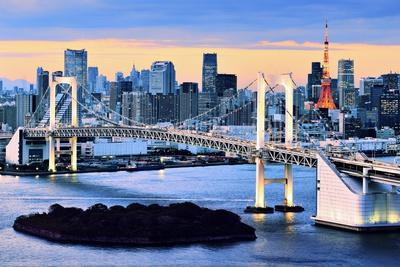 'Rainbow Bridge Spanning Tokyo Bay with Tokyo Tower Visible in the ...