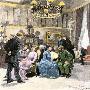 Reception in the Dining Room of Toynbee Hall, England, 1890. Colouring ...