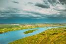 'Rechytsa, Gomel Region, Belarus. Aerial View Of Dnieper River. Sky ...
