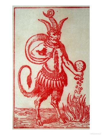 'Red Devil with 3 Horns Tail and Goats Legs Pours Money into the Fire ...