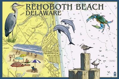 'Rehoboth Beach, Delaware - Nautical Chart' Posters - Lantern Press ...