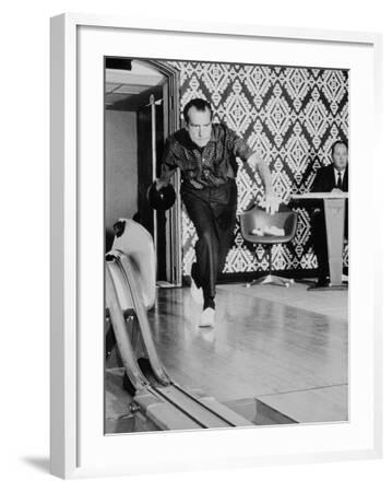 'Richard Nixon Bowling at the White House Bowling Alley, 1970' Photo ...
