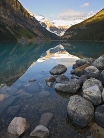 'Rocky Mountains and Boulders Reflected in Lake Louise, Banff National ...