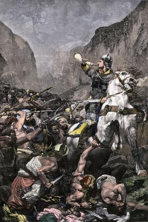 'Roland Blowing His Horn during the Battle against the Saracens at ...