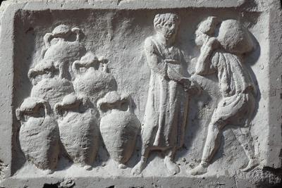 'Roman Civilization, Bas-Relief Depicting Roman Cellar with Amphorae ...