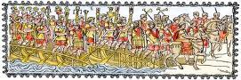 Roman Legion Crossing the Danube on a Bridge Constitutes Boats. Colour ...