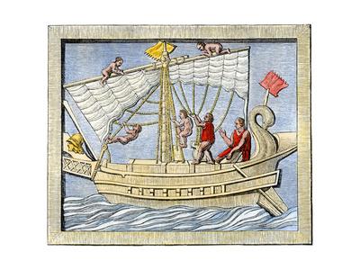 'Roman Sailors Hoisting Sail, From Art on a Tomb at Pompeii' Giclee ...