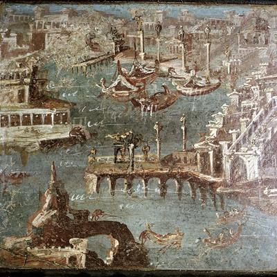 'Roman wallpainting of a harbour scene, Stabiae, near Pompeii, Italy ...