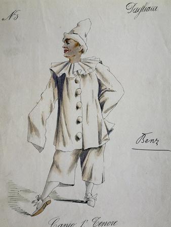 Costume Sketch for Role of Canio, Clown in Play Within Play, in Opera ...