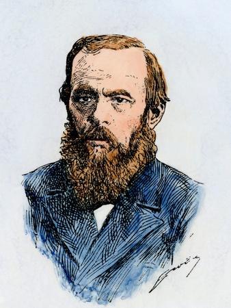 'Russian Novelist Fyodor Dostoyevsky (1821-1881). Hand-Colored Woodcut ...