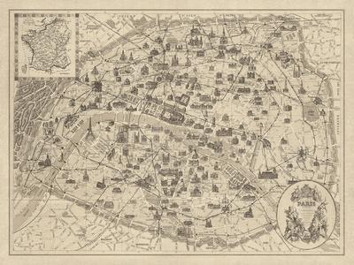 'Rustic Paris Map' Giclee Print - The Vintage Collection | AllPosters.com