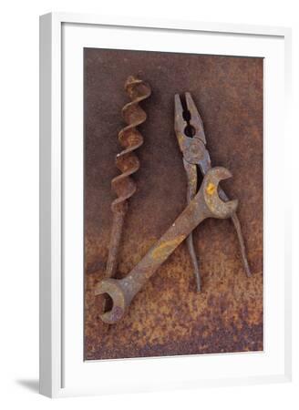 'Rusty Old Double-headed Spanner Lying Next To Large Drill Bit And ...