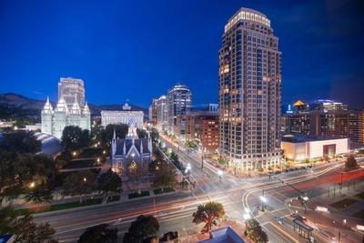 'Salt Lake City, Utah, USA downtown cityscape over Temple Square at ...