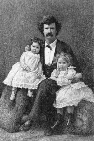 'Samuel Clemens Holding Daughters/Etching' Giclee Print | AllPosters.com