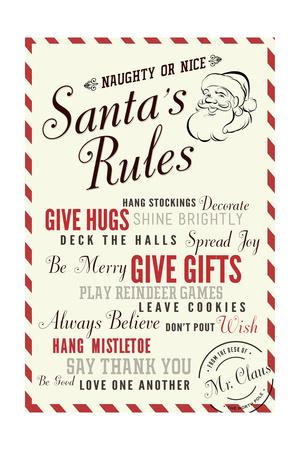 'Santa's Rules Typography' Print - Lantern Press | AllPosters.com