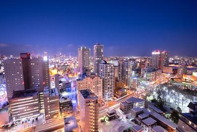 Sapporo, Hokkaido, Japan downtown city skyline at night Photo ...