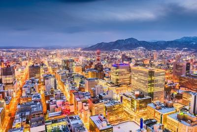 Sapporo, Hokkaido, Japan downtown skyline from above at twilight Photo ...