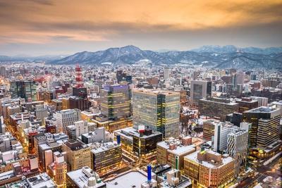 Sapporo, Hokkaido, Japan downtown skyline from above at twilight Photo ...