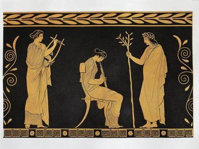'Scene from Ancient Greek Vase with Nymphs Playing Lyre and Flute ...