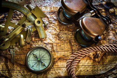 Vintage Still Life With Compass,Sextant And Old Map - scorpp ...