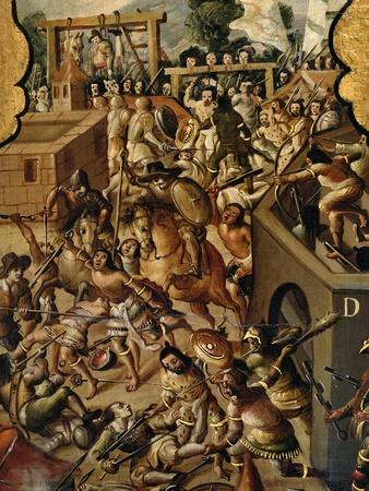 'Screen with Scenes of the Spanish Conquest: Battle at Tenochtitlan ...