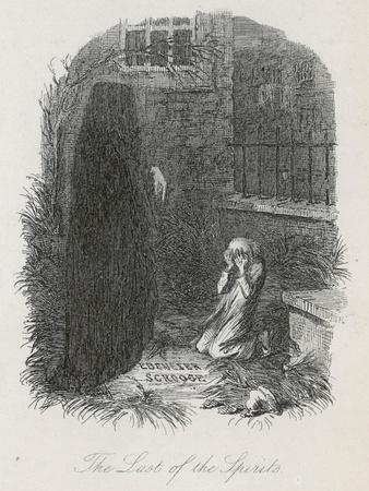 'Scrooge is Shown His Tomb Stone by the Last Spirit' Print - John Leech ...