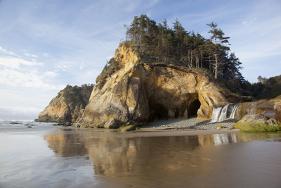 'Sea Caves and Waterfall at Hug Point, Hug Point State Park, Oregon ...