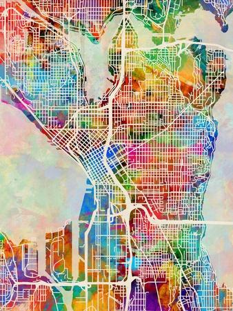 'Seattle Washington Street Map' Posters - Tompsett Michael | AllPosters.com