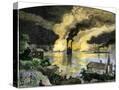 Secession War (1861-1865): Union Gunships and Steamboat Passing the ...