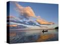 'A Man Paddles a Canoe at Sunset on Lake Sebago.' Photographic Print ...