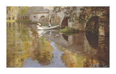 'The Bridge at Grez, 1900' Premium Giclee Print - Sir John Lavery ...