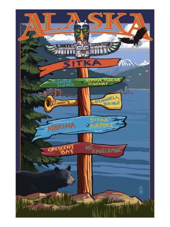 'Sitka, Alaska - Destination Sign' Prints - Lantern Press | AllPosters.com