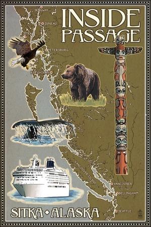 'Sitka, Alaska - Inside Passage Map' Posters - Lantern Press ...