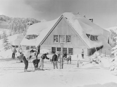'Skiers at the Stevens Pass ski lodge Photograph - Seattle, WA' Art ...