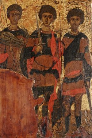 'Small Byzantine Icon of Three Warrior Saints Depicting Saints George ...