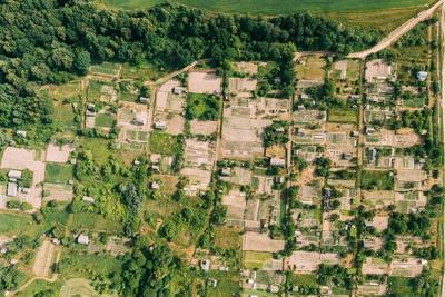 Small European City. Aerial View Of Town Village Cityscape Skyline In ...