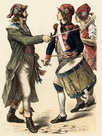 'Soldiers of the French Revolution of 1789 with Drums, Phrygian Caps ...