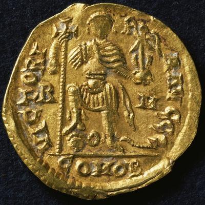 'Solidus of Valentinian III Depicting Emperor Trampling Snake with ...